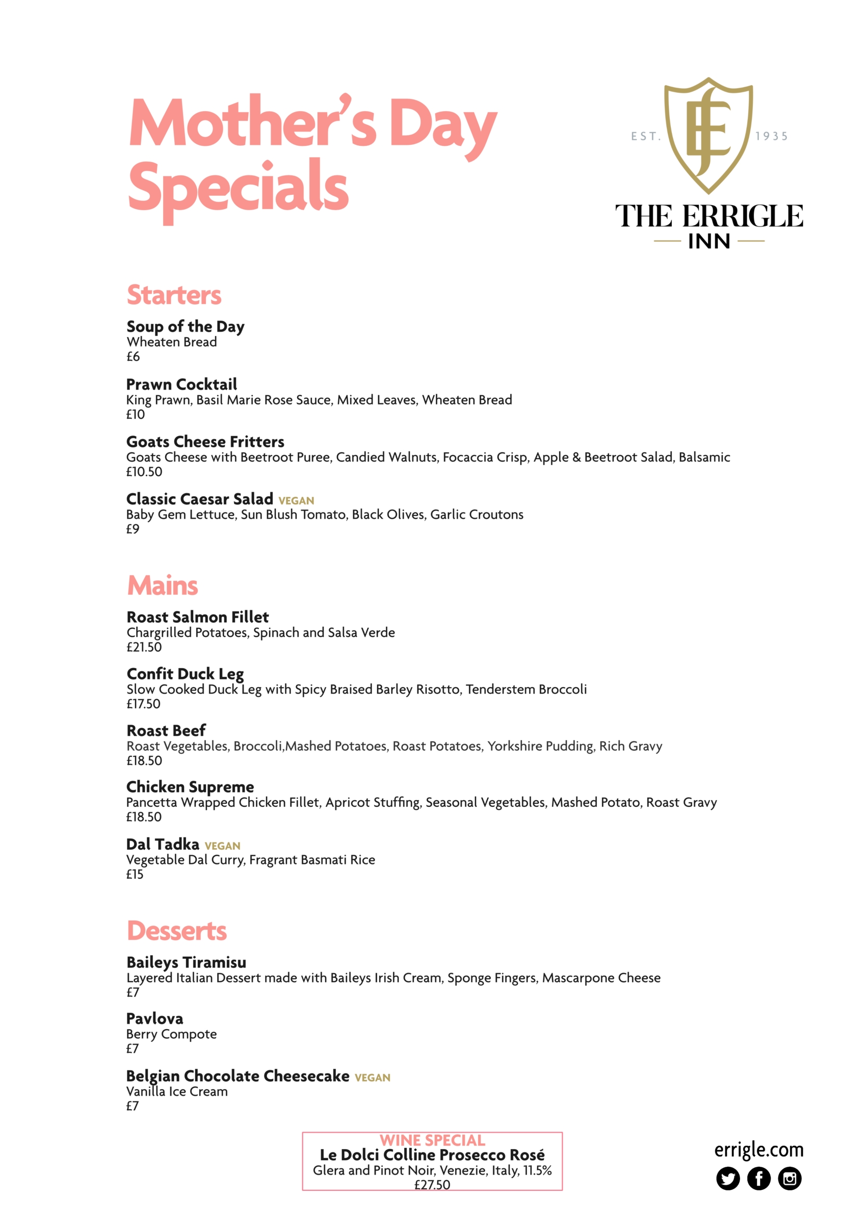 Mother’s Day – The Errigle Inn