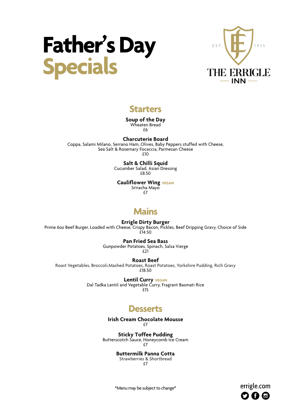 Father’s Day – The Errigle Inn